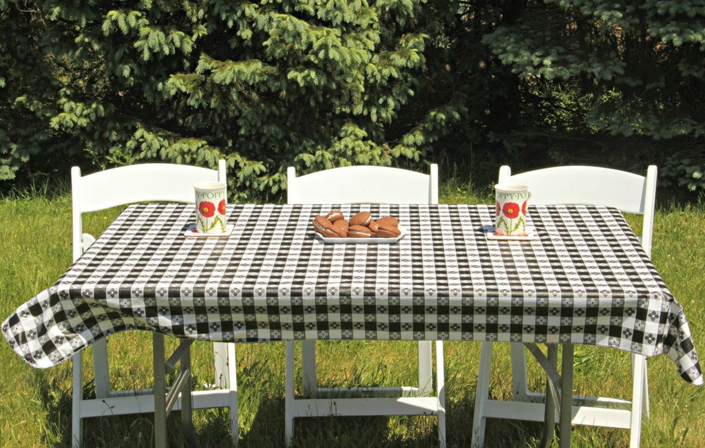 Economy Tavern Check w/ Flower Vinyl Tablecloth | Maine Supply Company